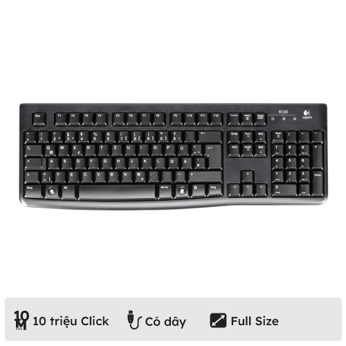 Bàn Phím Logitech K120 (10-Triệu-Click/Dây/Đen)