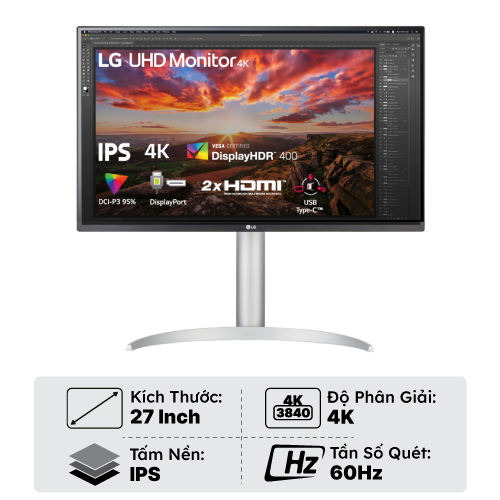 Màn Hình LCD LG 27UP850N-W.ATV (3840x2160/IPS/60Hz/5 Ms/FreeSync) - Loa