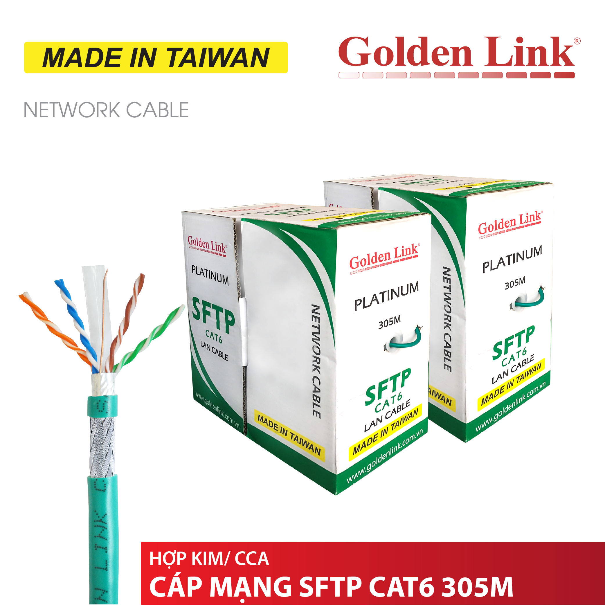 CÁP MẠNG GOLDEN LINK SFTP CAT6 305M (HỢP KIM/ CCA)