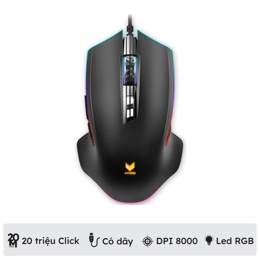 Chuột Rapoo V20 PRO RGB (8000 DPI/10 Triệu Click/Đen)